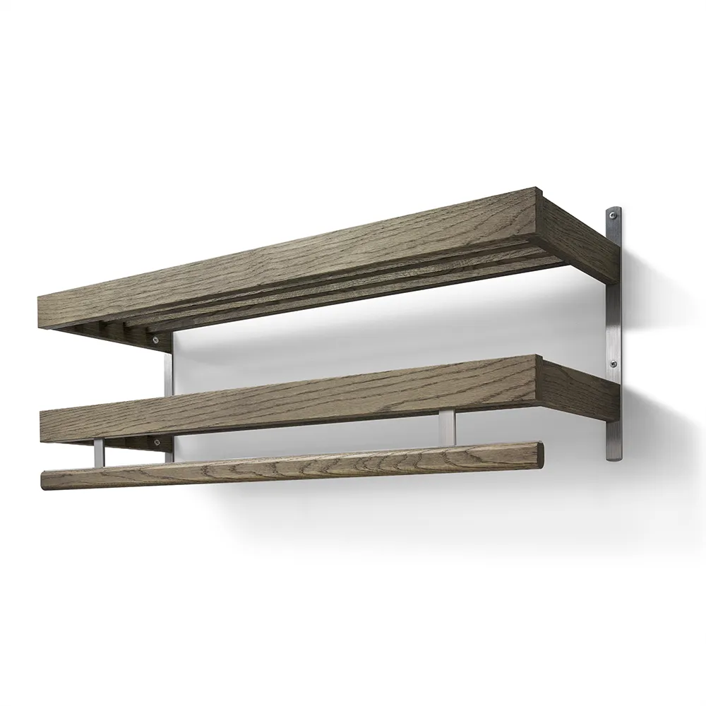 Oscarssons Möbel Nadja hattehylde 100 cm 2 niveauer Røget eg/slebet stål | Køb fra Hulténs